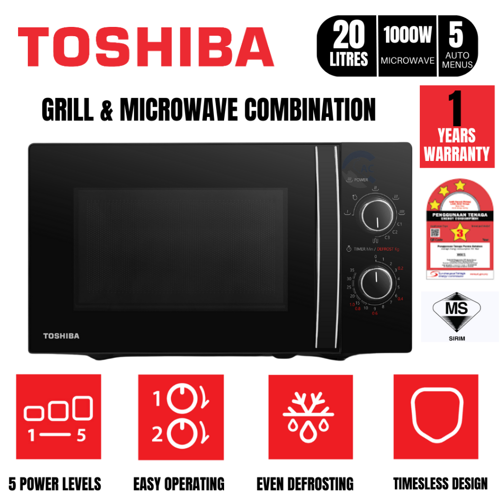 Toshiba 20L Microwave Oven MWP-MM20P (WH) / MW-MG20P(BK) | Shopee Malaysia
