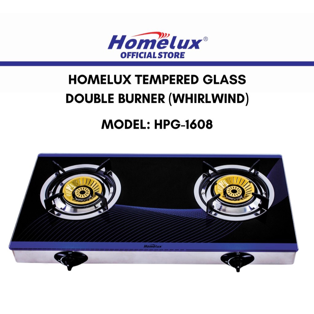 Homelux HPG-1608 Premium Quality Tempered Glass Double Gas Stove Cooker ...