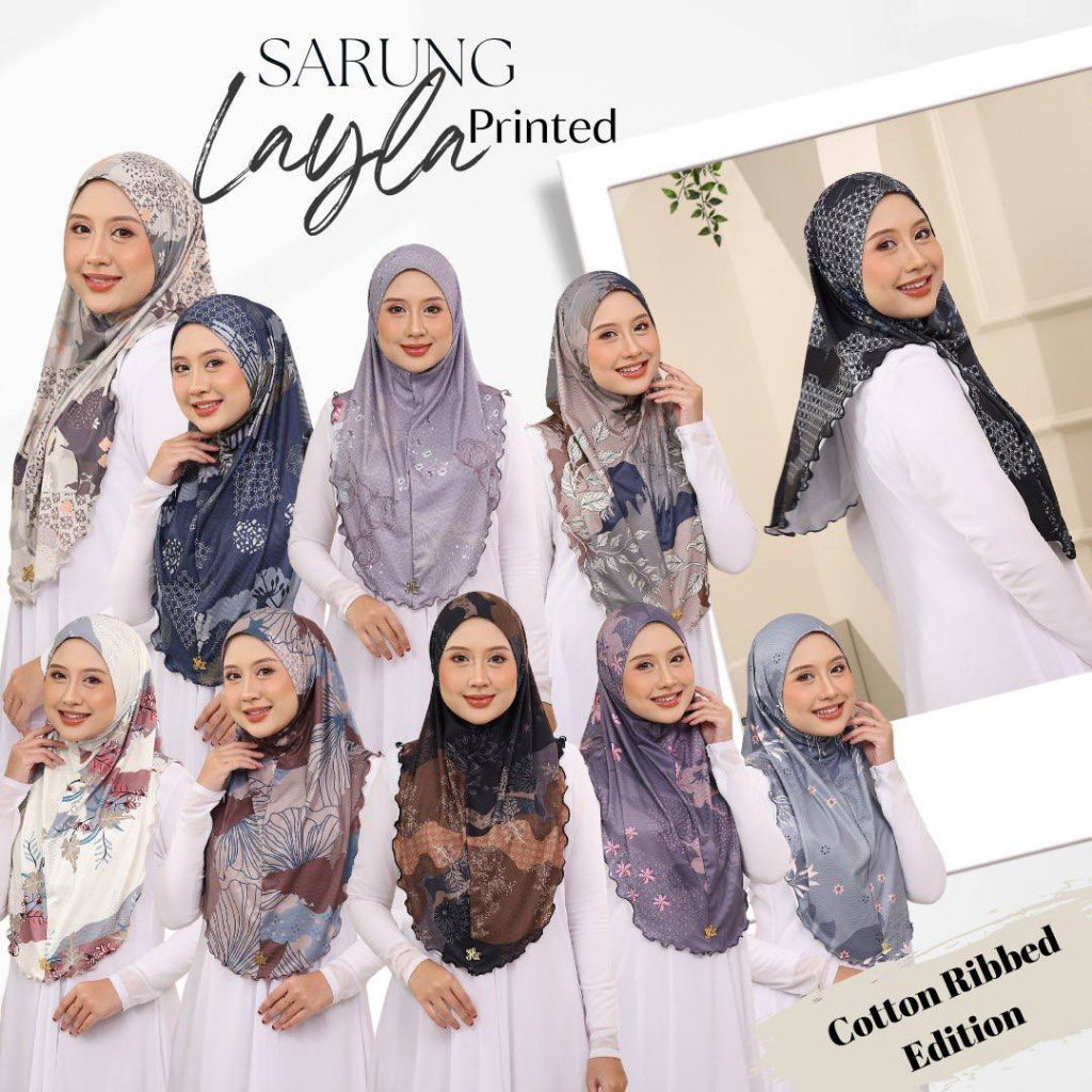 Tudung Sarung Layla Ruffle Printed 4D Moscrepe Printed and Cotton ...