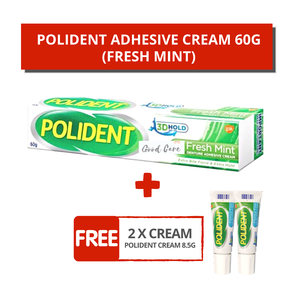 Polident Denture Adhesive 60gm - Fresh Mint (Exp 8/2024) + [FREE 2 X ...