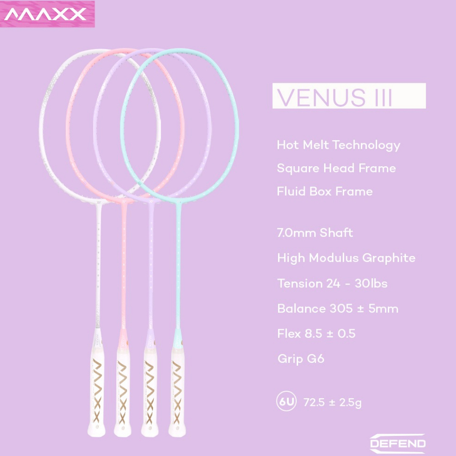 MAXX VENUS III BADMINTON RACKET (100% ORIGINAL) (Pink / Purple / White ...