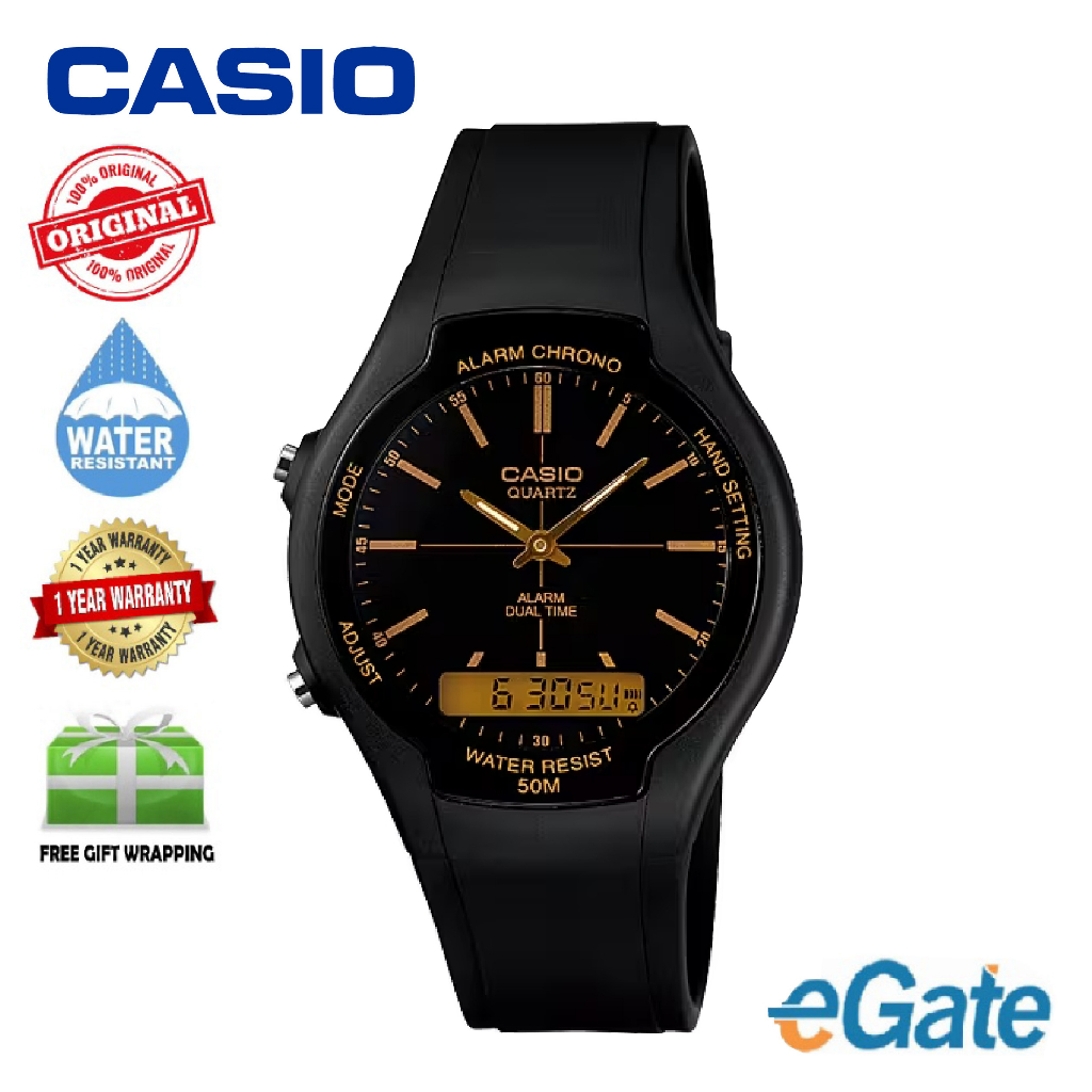 [100% Original] Casio AW-90H Classic Analog Digital Black Resin Watch ...