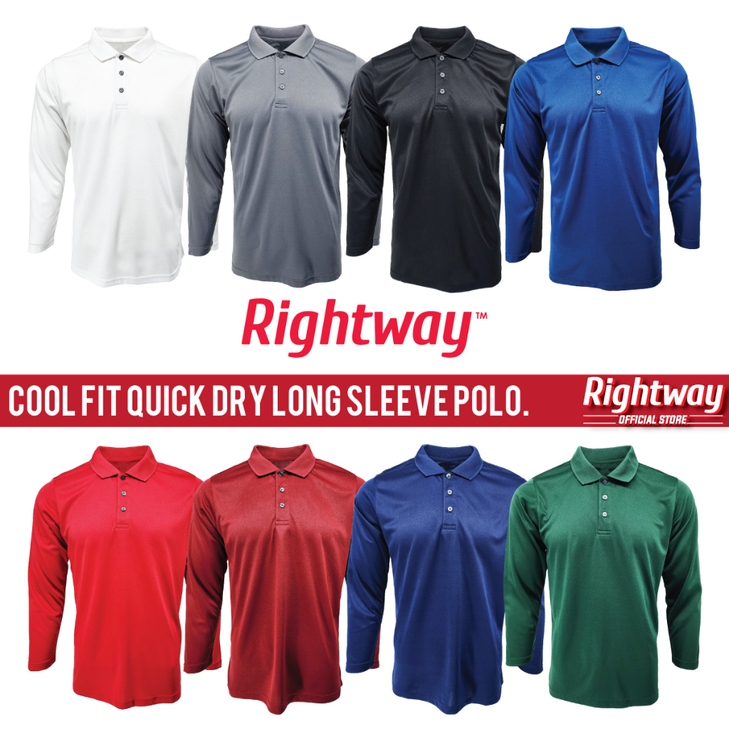 RIGHTWAY Cool Fit Quick Dry Long Sleeve Polo QDPL55 Unisex Mini Mesh ...
