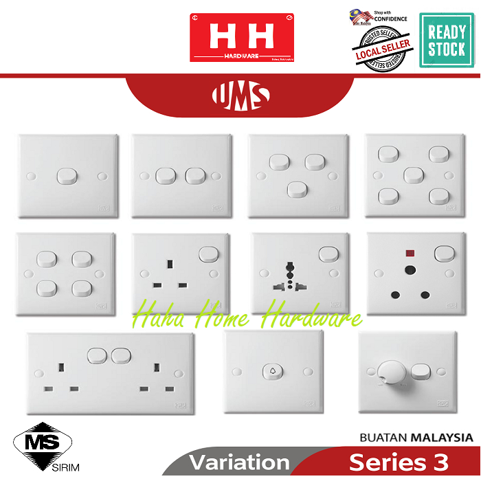 UMS SWITCH 3 SERIES / SWITCHES & SOCKET OUTLET WHITE / SUIS PLUG SOKET ...