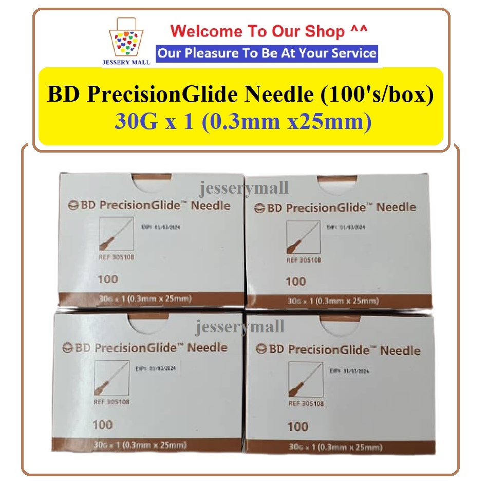 BD PrecisionGlide Needle 30G x 1" (0.3mmx25mm)Single Use - 100Pcs/Box ...