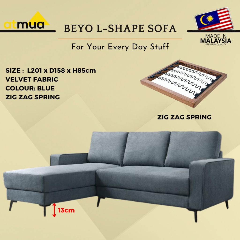 Atmua Beyo L-Shape 3 Seater Sofa Left and Right Side (Z Spring Cushion ...