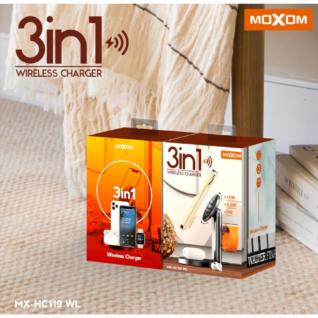 MOXOM MX-PB91WL Wireless Charging Station (Three in One) Magnet 15W Mobile, watch and AirPod ...