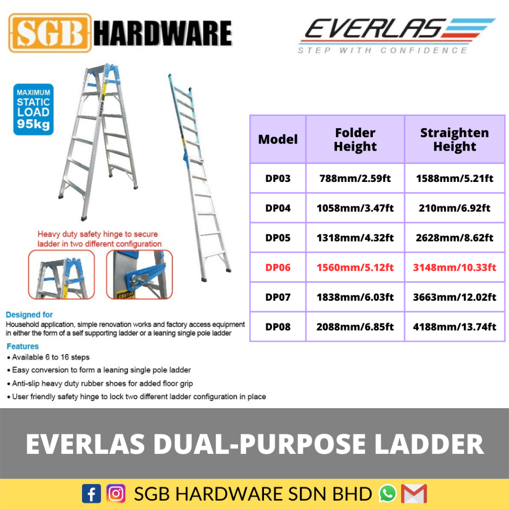 Everlas Dual Purpose Ladder 6 Steps | Shopee Malaysia