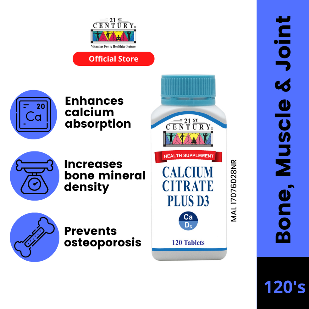 21st Century Calcium Citrate Plus D3 - 120's | Shopee Malaysia
