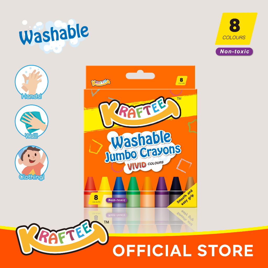 Kraftee 8pcs Washable Jumbo Crayons For Kid Children Art - Non-toxic ...
