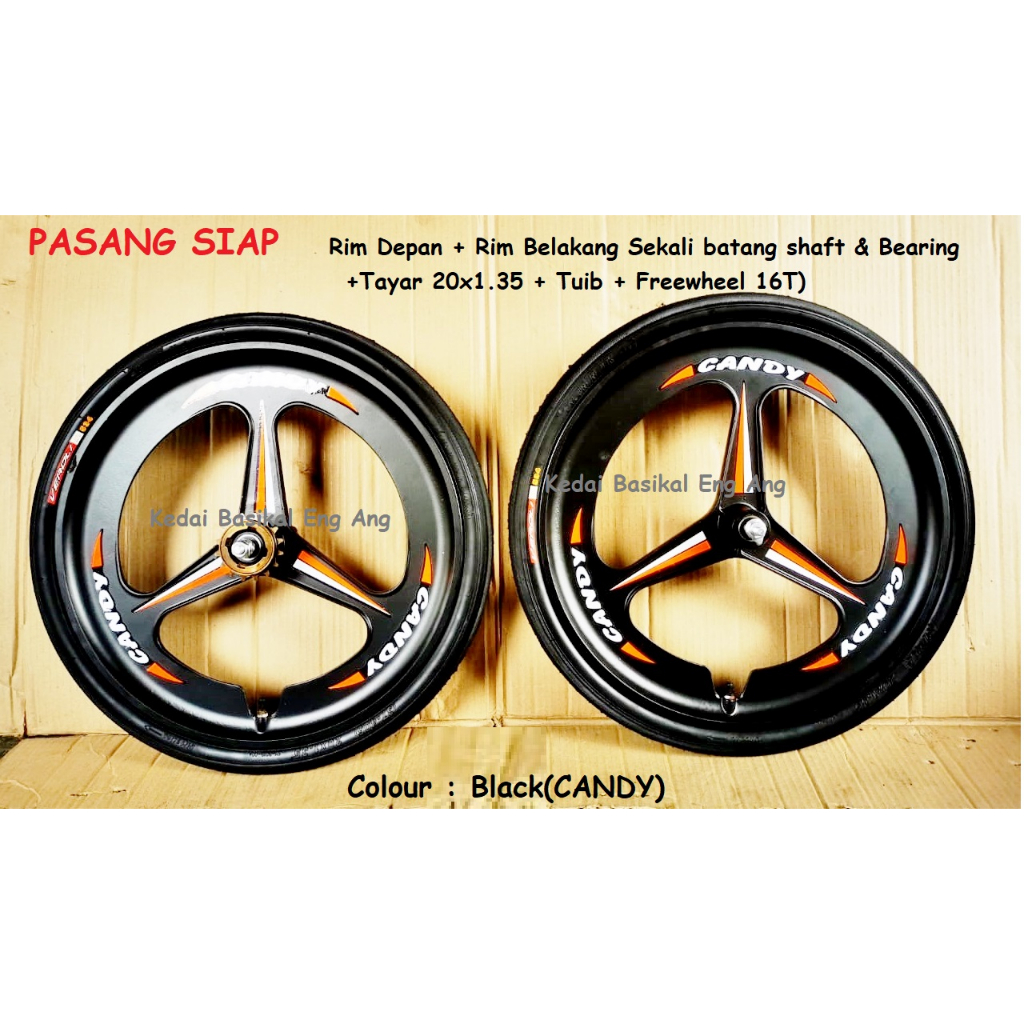PASANG SIAP Roda basikal Sport Rim 3 batang silang baru , CANDY 3 ...