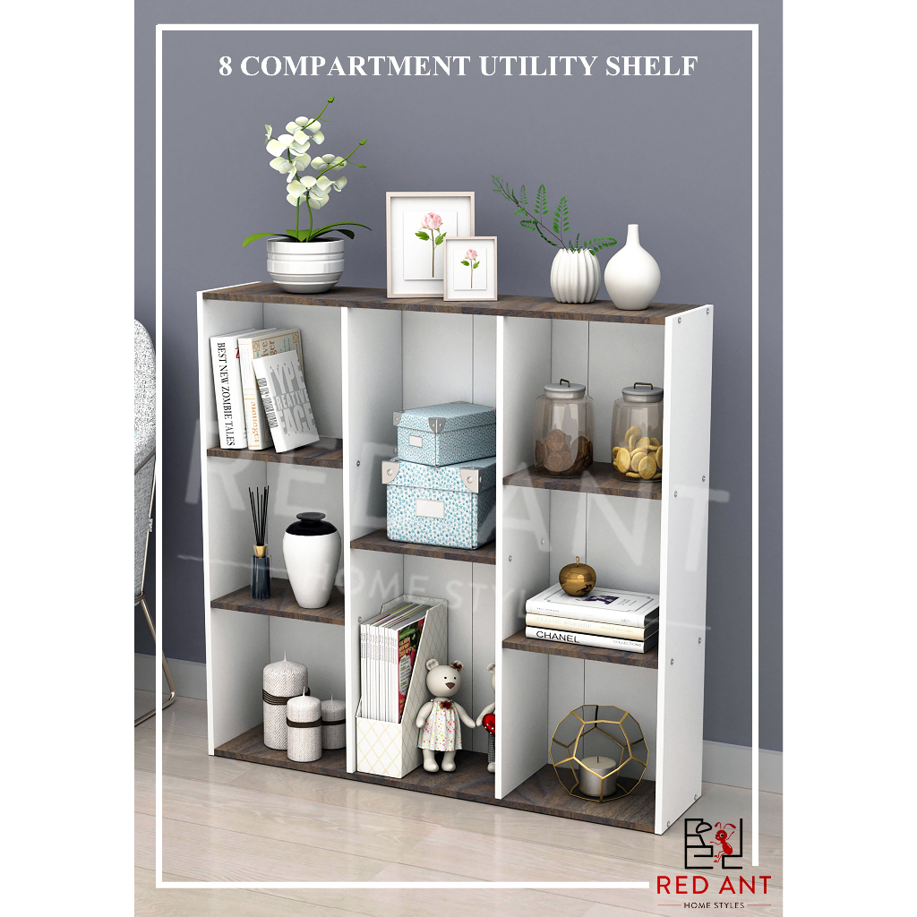 READY STOCK* RED ANT Multipurpose Wooden Rack 8 Compartment Utility ...