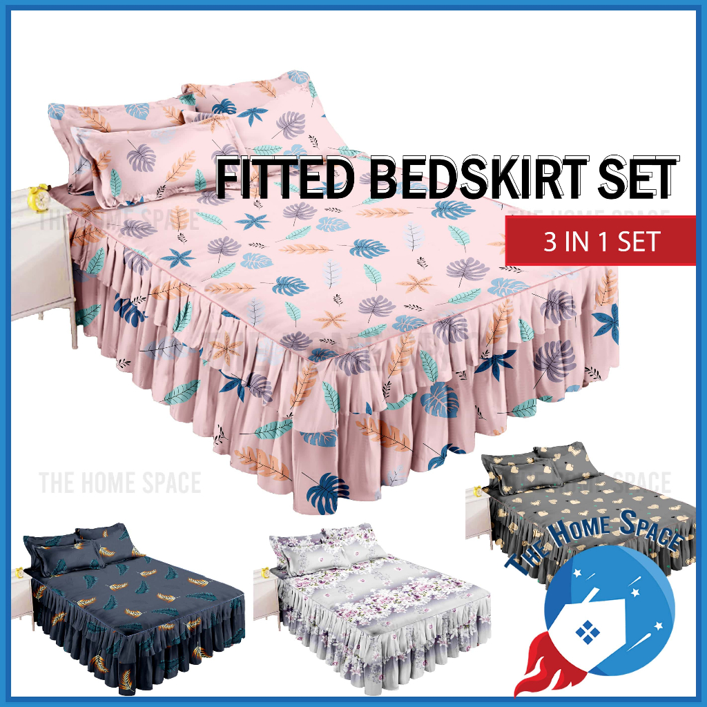 3IN1 Cadar Ropol Set Super Single/Queen /King Bedsheet Bed Skirt ...