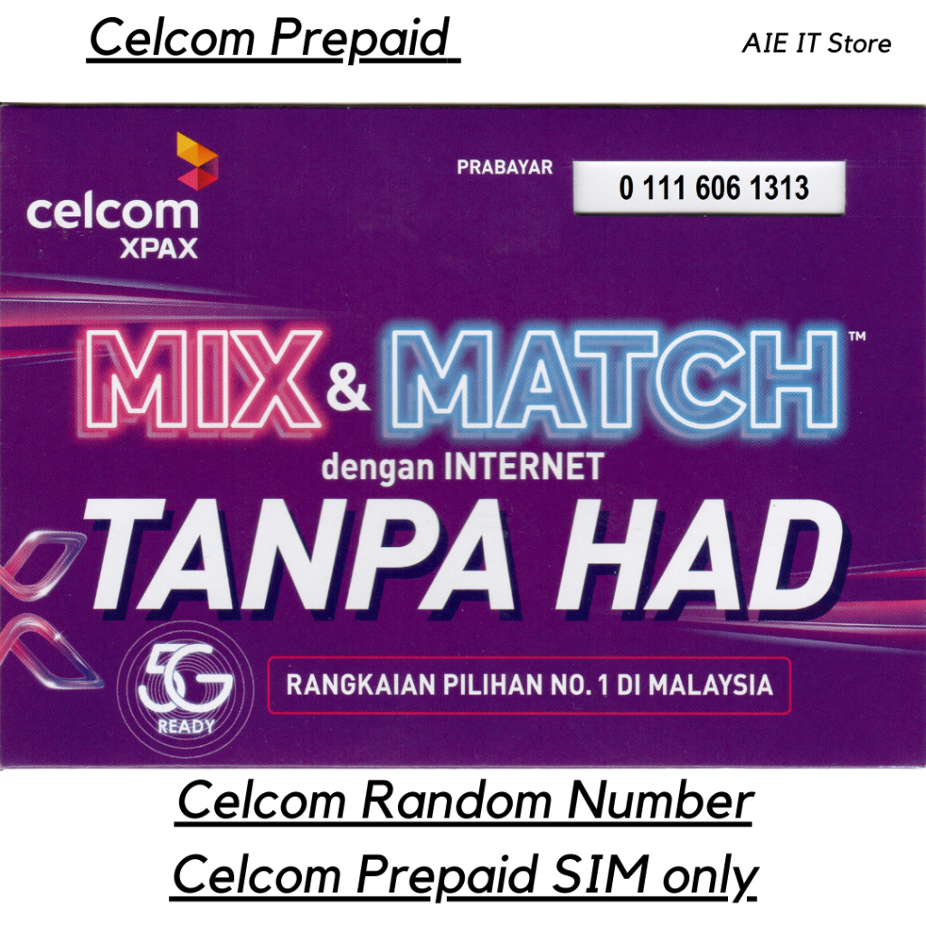 Celcom Random Number Prepaid SIM Card 4G XPAX SIM Only / Daftar Sendiri ...