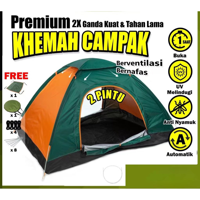 Khemah Camp Murah 2/3 Person 1 Sec Pop Up Tent Khemah Askar Khemah ...