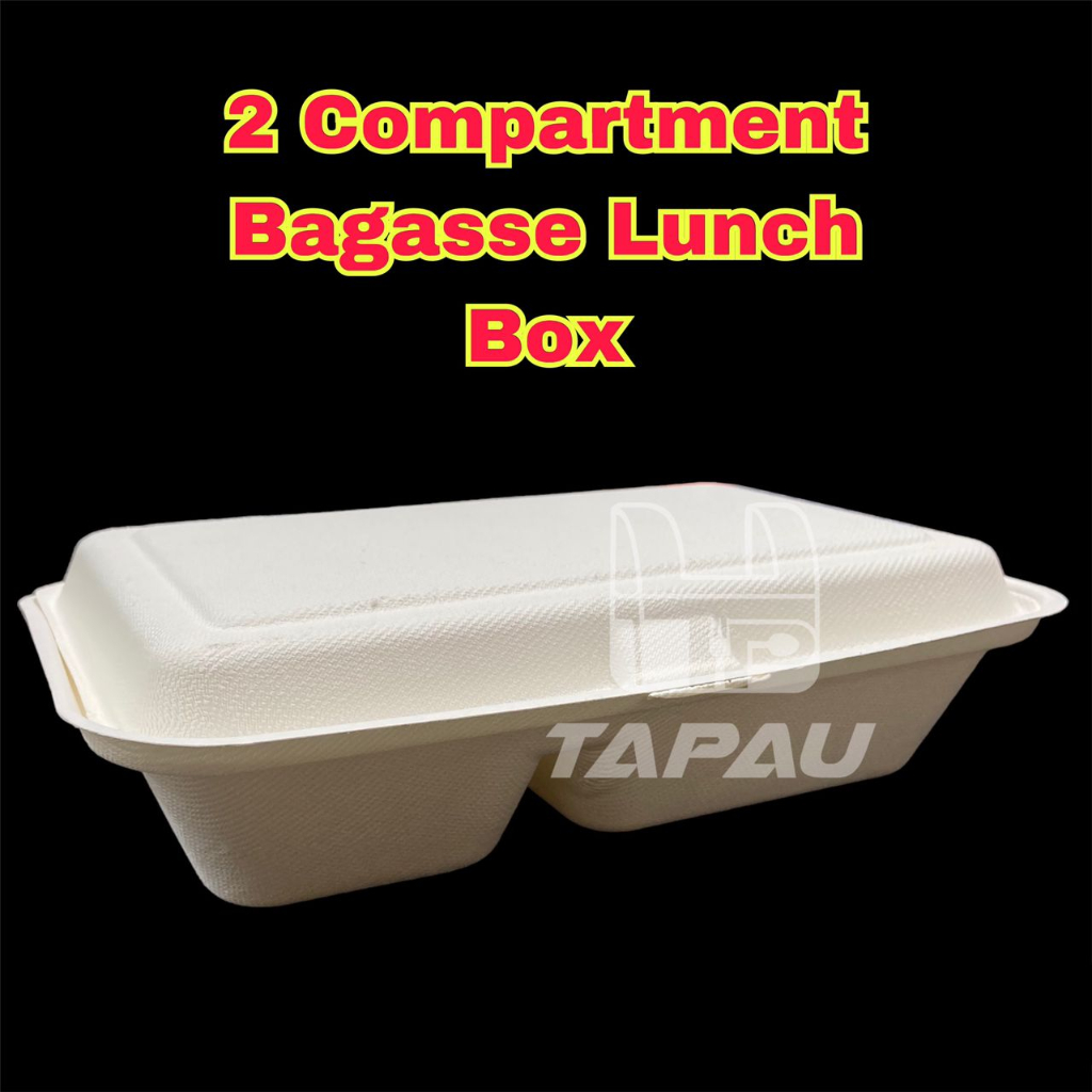 TAPAU - 2 Compartment Bagasse Lunch Box [ 50pcs+- ] / Biodegradable ...