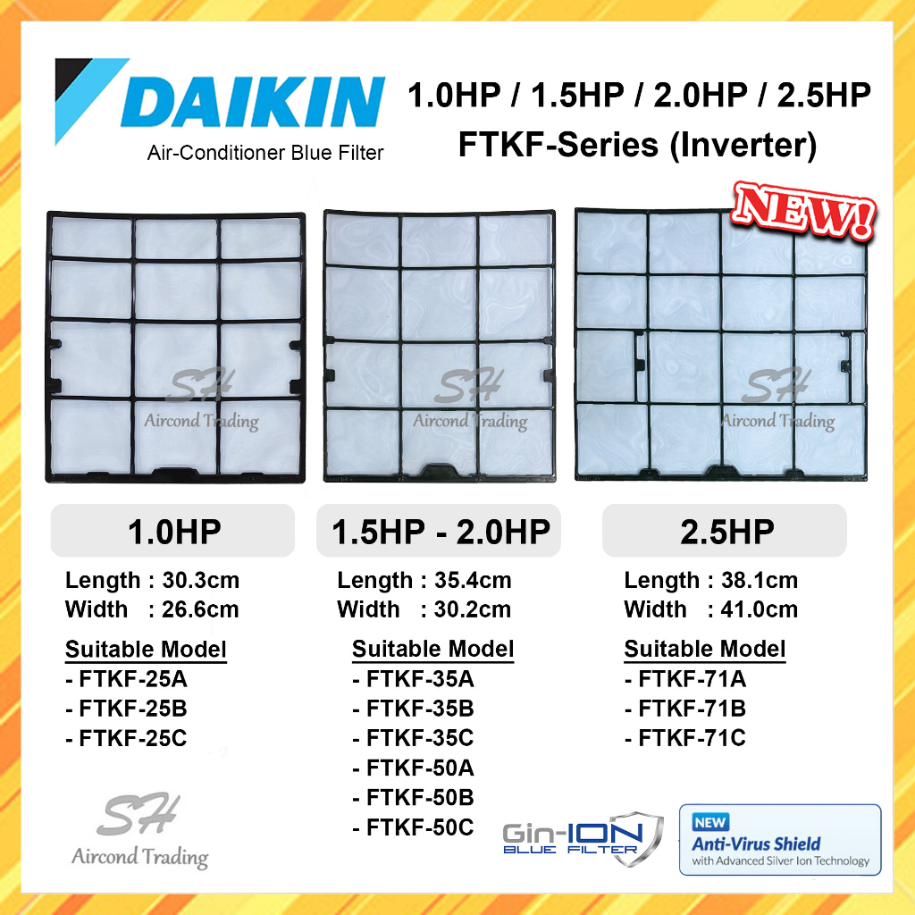 [1pcs] Daikin Aircond Filter (Inverter) Gin-ion Blue Filter 1.0hp 1.5hp ...