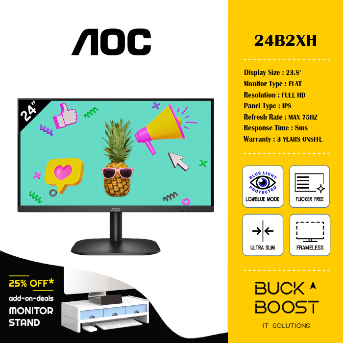 AOC 24B2XH 23.8" Full HD IPS LED Ultra Slim Monitor ( HDMI+VGA / 3-YRS ...