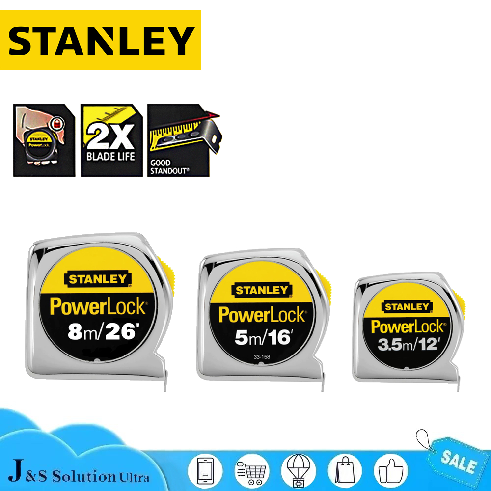 STANLEY PowerLock Measuring Tape 8M/26FT | 5M/16FT | 3.5M/12FT | Shopee ...
