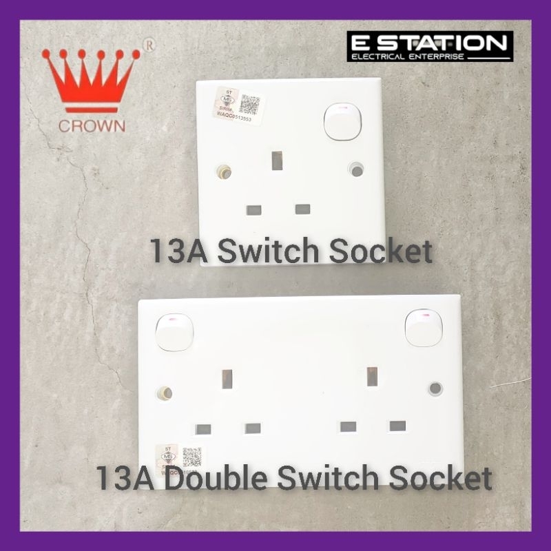 Crown 13A Switch Socket/Double Switch Socket | Shopee Malaysia