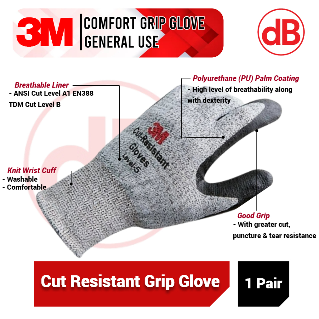 3M Cut Resistant Comfort Grip Gloves + (Free Gift !! ) - Sale | Shopee ...