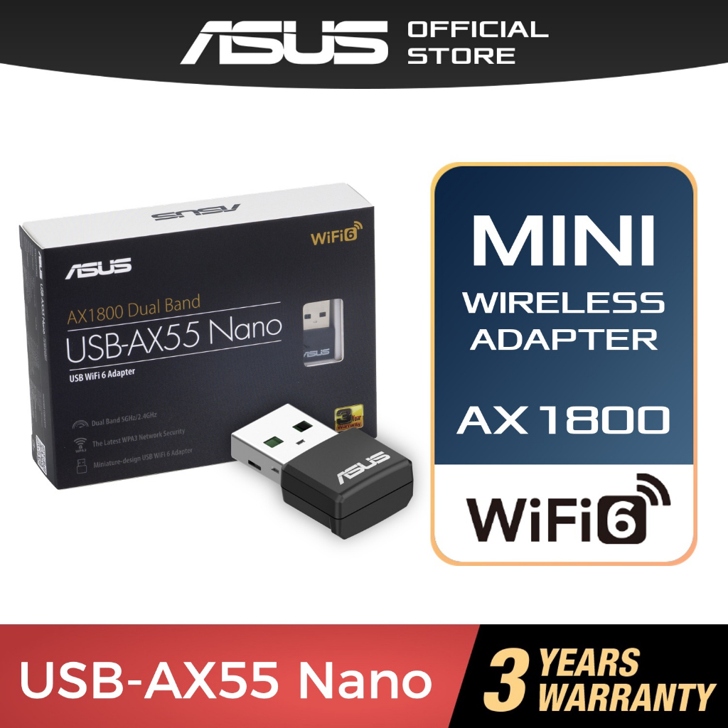 ASUS USB-AX55 Wi-Fi 6 Wireless Adapter AX1800 Nano Mini Size USB Dongle ...