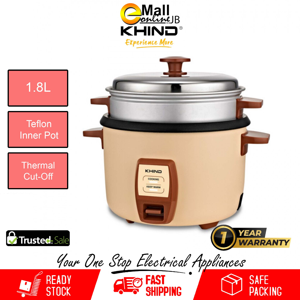 Khind 1.8L Electric Non Stick Rice Cooker with Steamer | RC918T RC9T ...