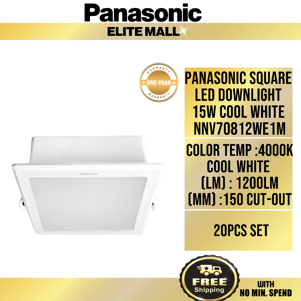 PANASONIC NNV70812WE1M SQUARE LED DOWNLIGHT (15W) COOL WHITE 20 PCS ...