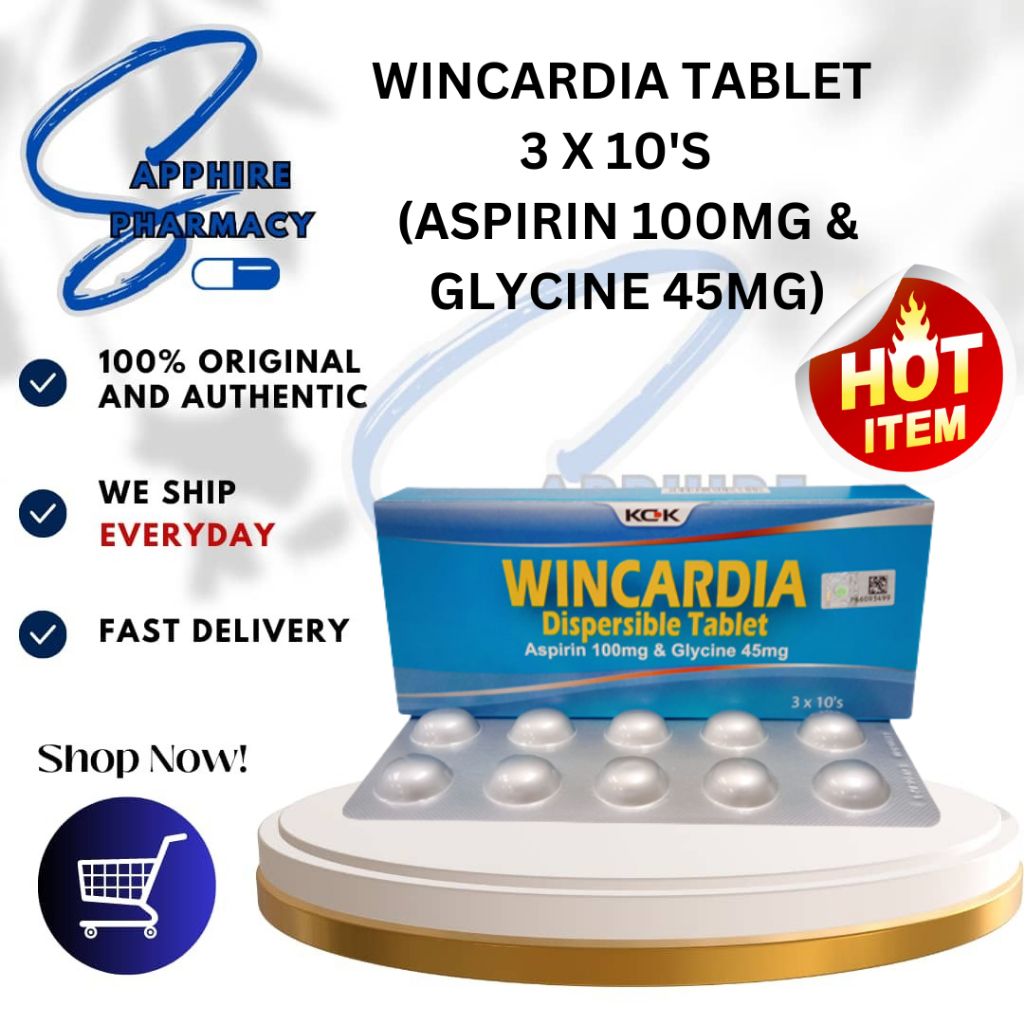 WINCARDIA DISPERSIBLE TABLET 3 X 10'S (ASPIRIN 100MG & GLYCINE 45MG ...