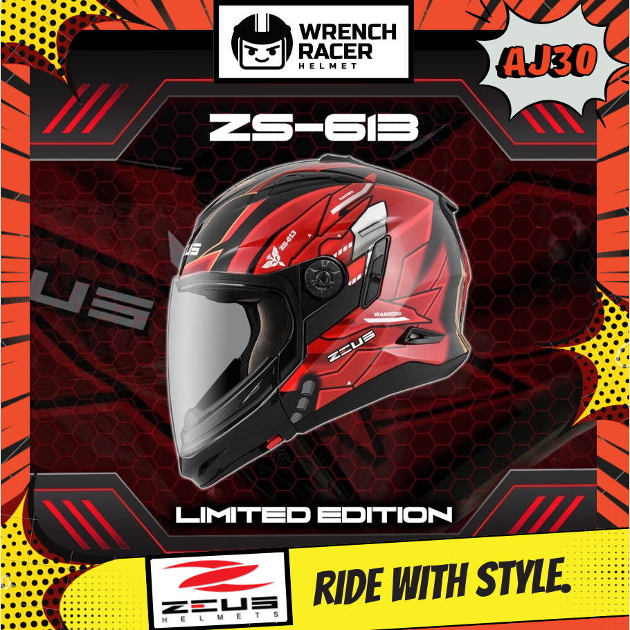 ZEUS Limited Edition Open Face Helmet ZS-613 - Gundam Red / Gundam ...