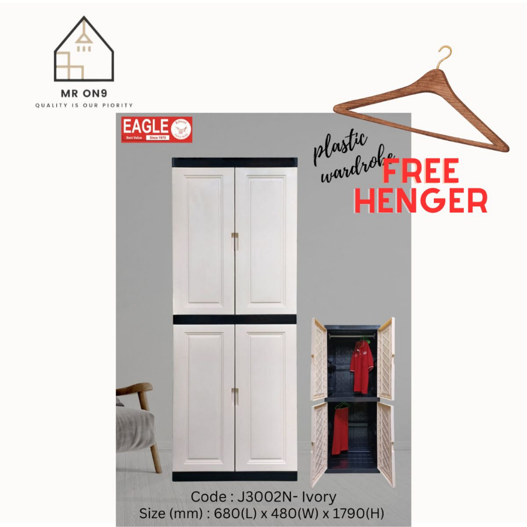 EAGLE DIY Plastic Storage Cabinet/ Wardrobe/ Almari Baju/ Pakaian ...