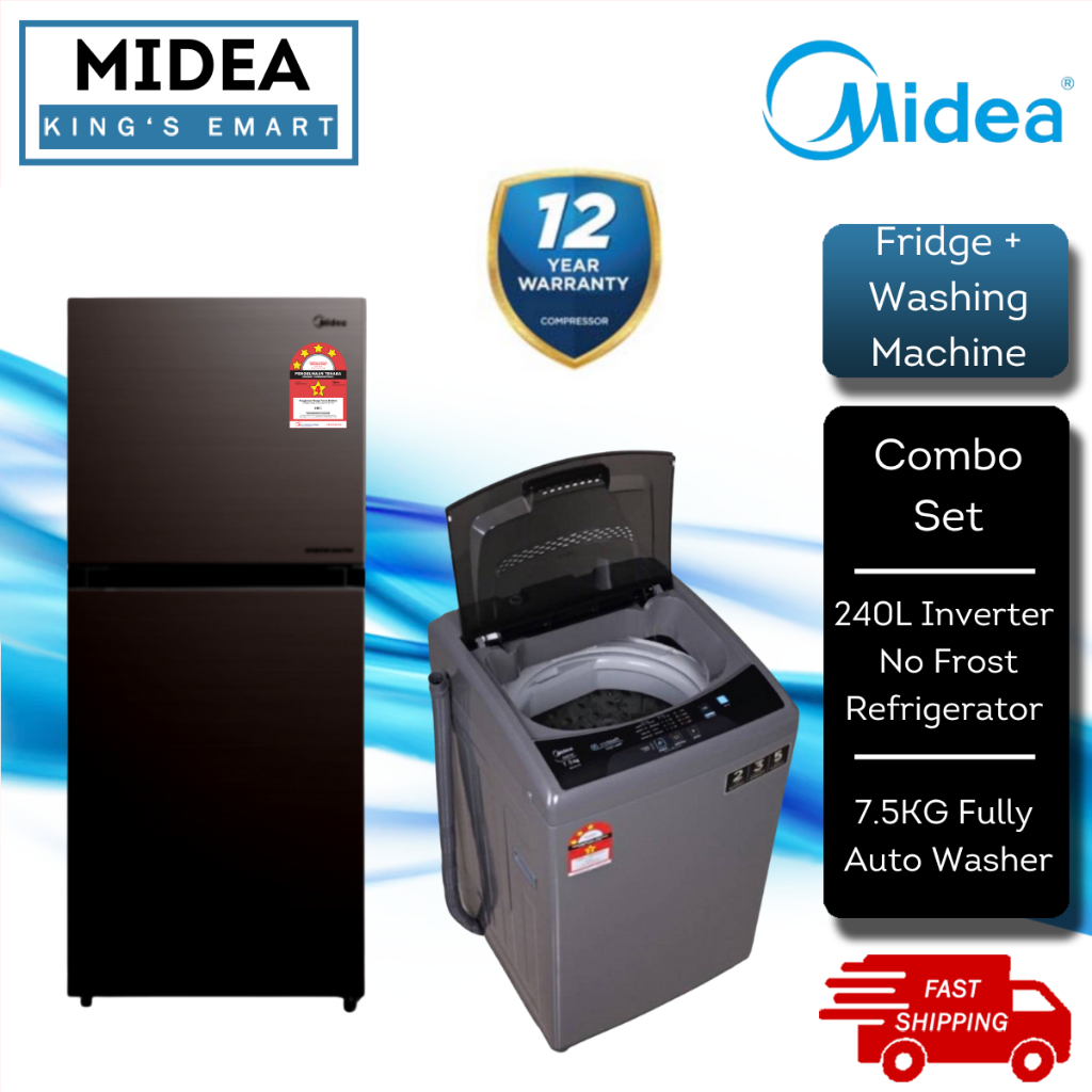 [COMBO SET] Midea 2 Door Inverter Fridge Refrigerator (240L ...