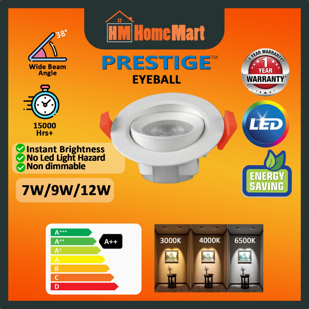 PRESTIGE LED Eyeball 7W/9W/12W (3000K/4000K/6500K) (1 Year Warranty ...