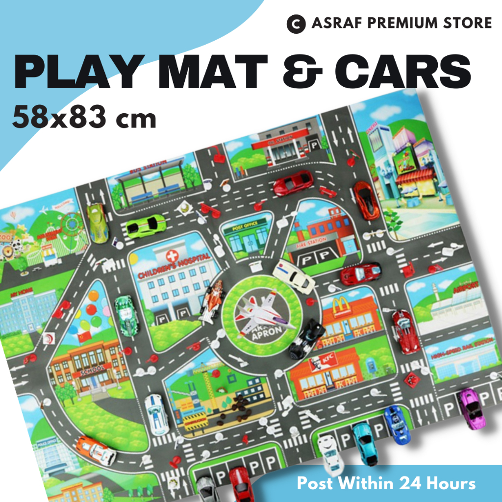 Map Baby Crawling Mat and Cars PARKING LOT Road Sign Toys Model Car ...