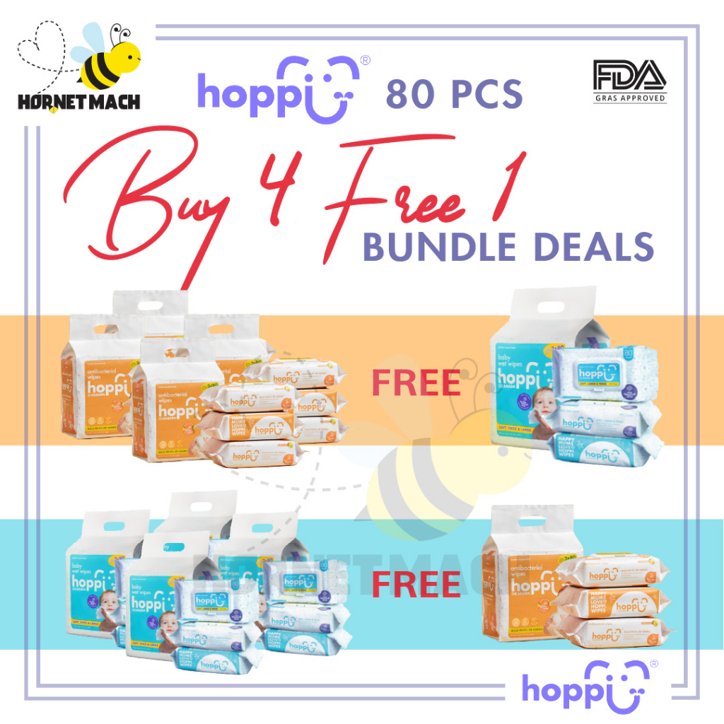 Hoppi 80pc Baby Wipes Bundle Deal (BUY 4 FREE 1) | Shopee Malaysia