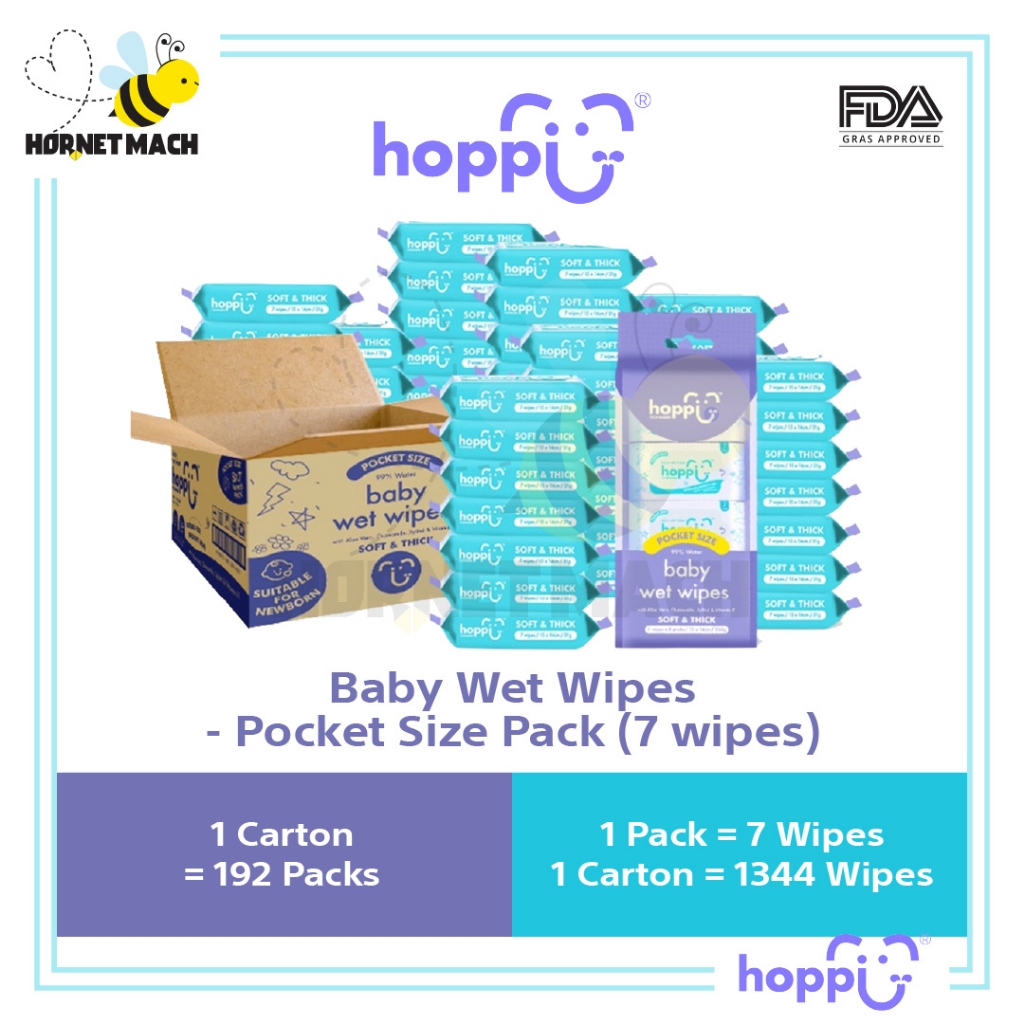 [CARTON] Hoppi Baby Wet Wipes Pocket Size - 7 Wipes Pack | Shopee Malaysia