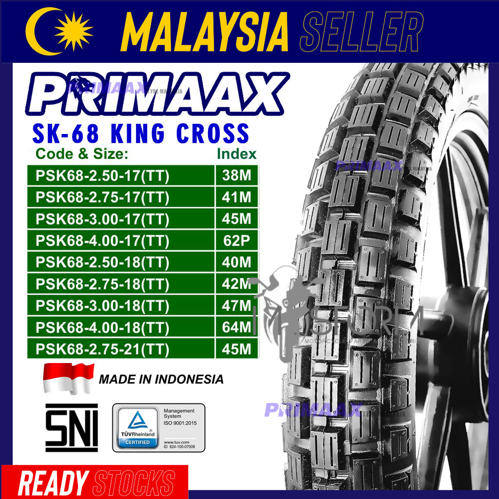 TAYAR PRIMAAX SK-68 KING CROSS 2.50-18, 2.75-18, 2.75-21, 3.00-17, 3.00 ...