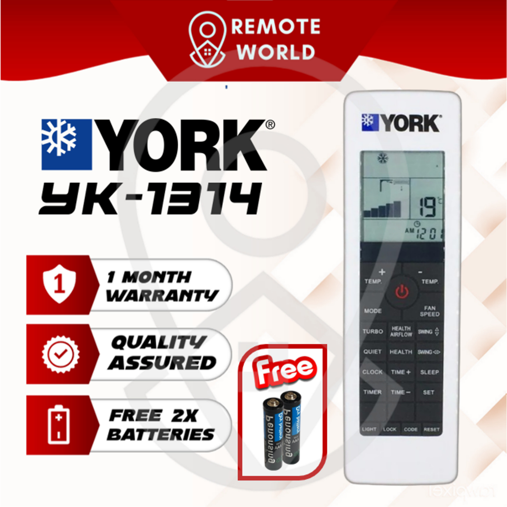 York YK-1314 | Air Conditioner Remote Control for (0010401314T) Inverter Air Conditioner ...