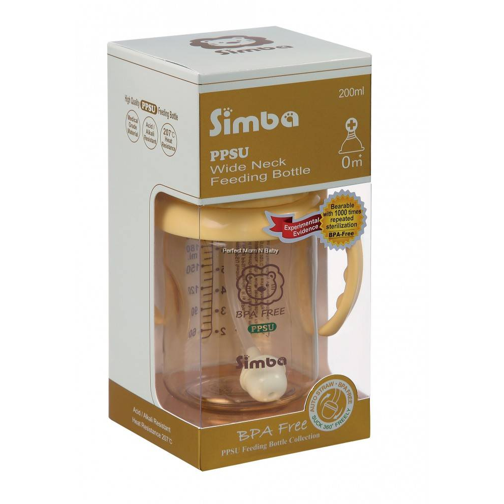 Simba PPSU Wide Neck Feeding Bottle with Auto Straw & Handle (200ml) - Cross Hole | Shopee Malaysia