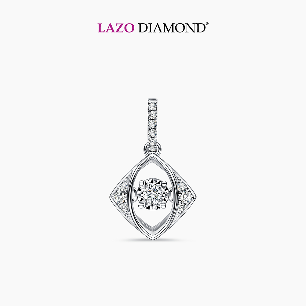 LAZO DIAMOND Rhombus Eye Shape Dancing Diamond Pendant in 9k White Gold ...