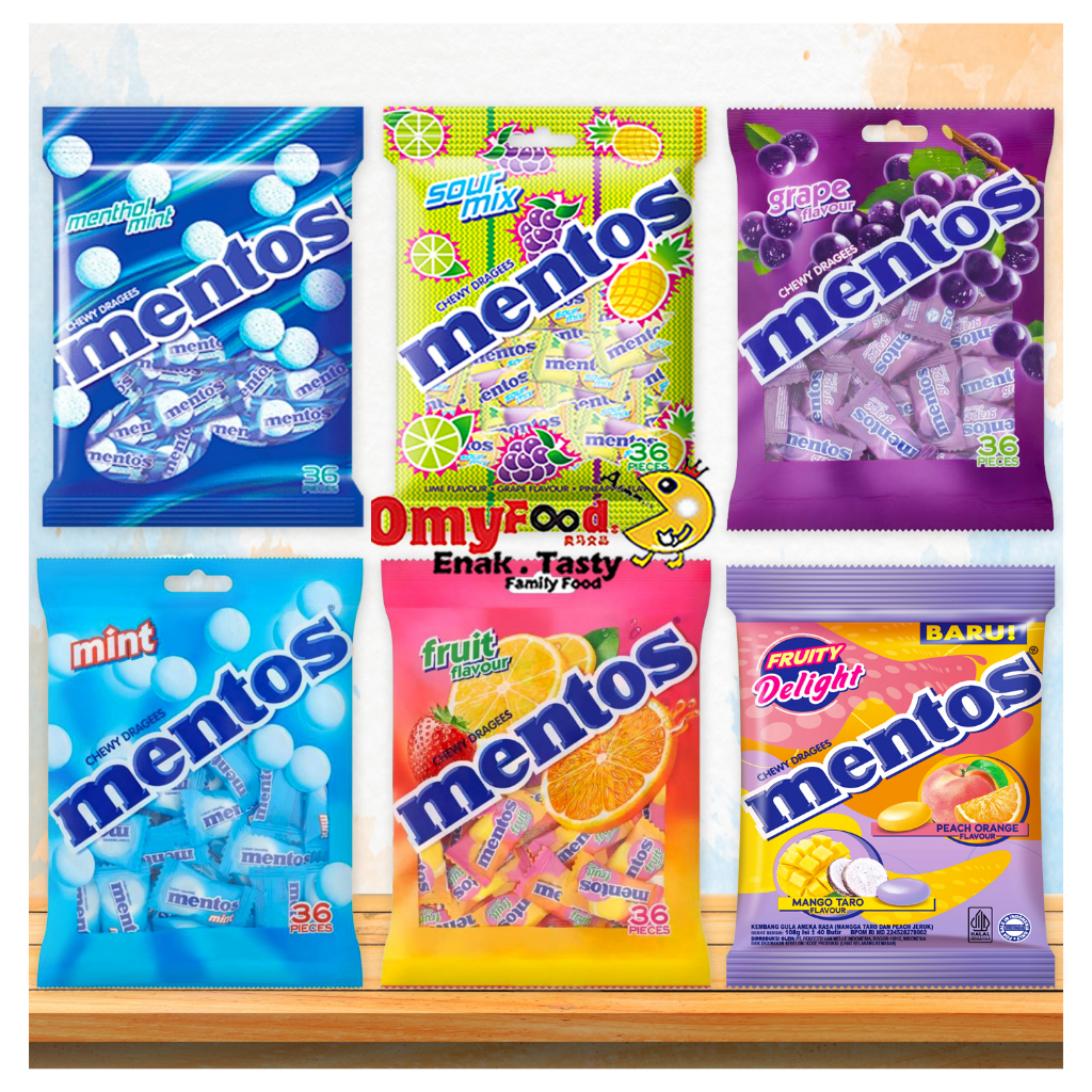 97.2g (36pcs) Mentos Chewy Dragees Pouch Bag [Menthol Mint / Sour Mix ...
