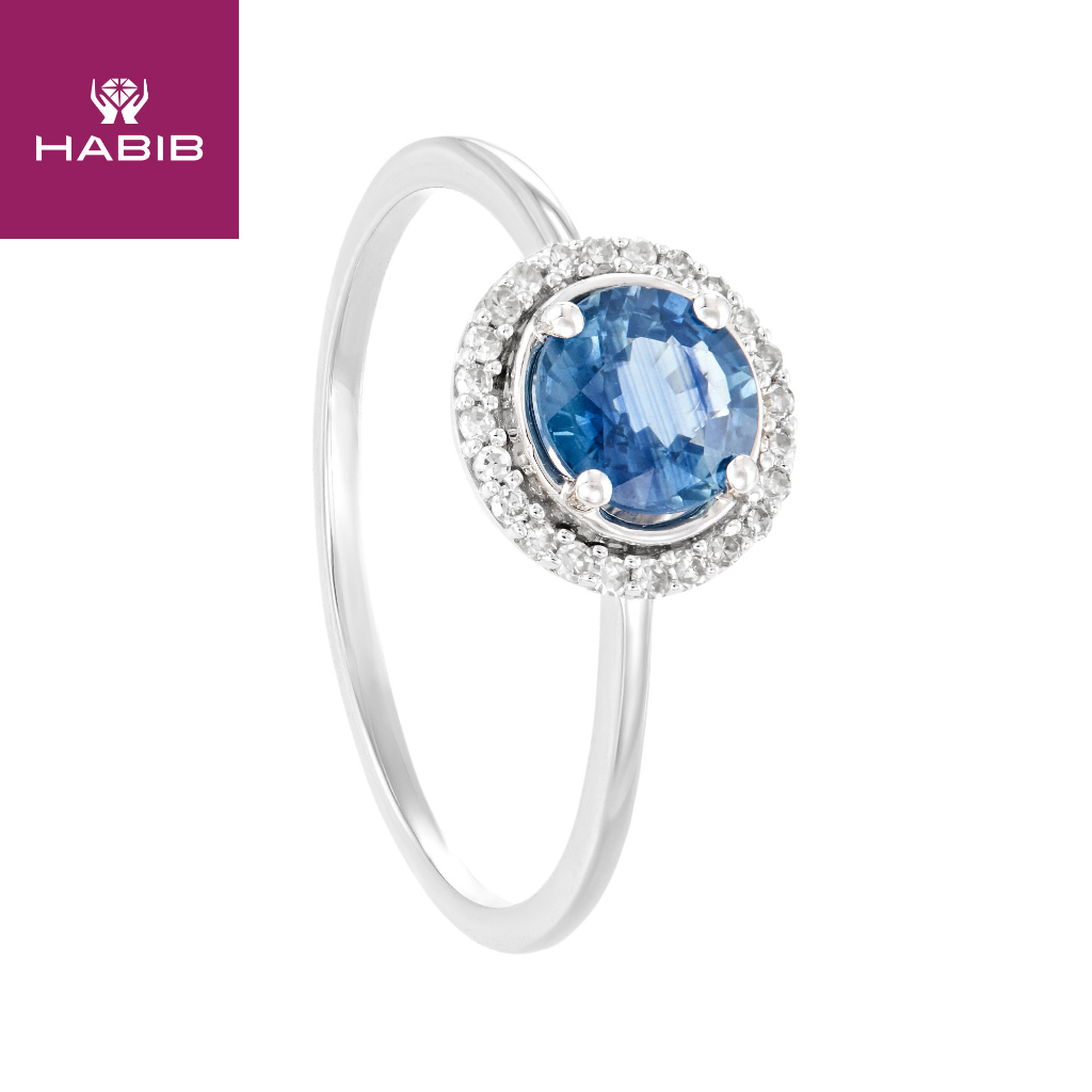 HABIB Blue Sapphire and Halo Diamond Ring in 375/9K White Gold ...