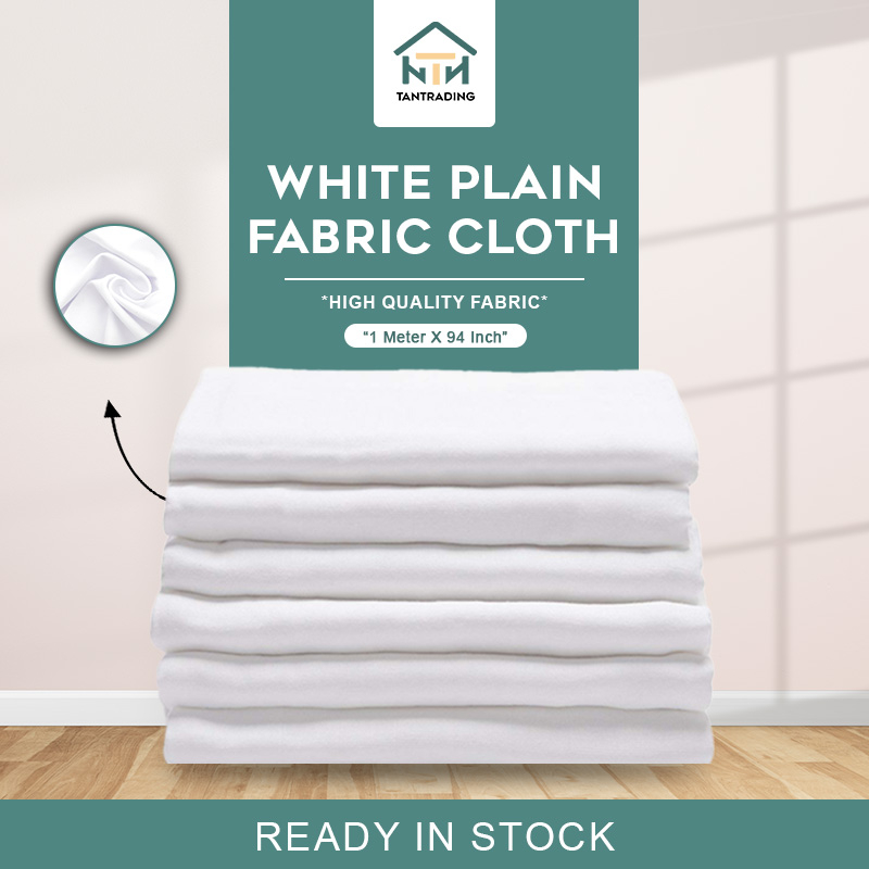 White Plain Fabric Cloth, Blue and White line/Kain Yang Disikat Putih ...