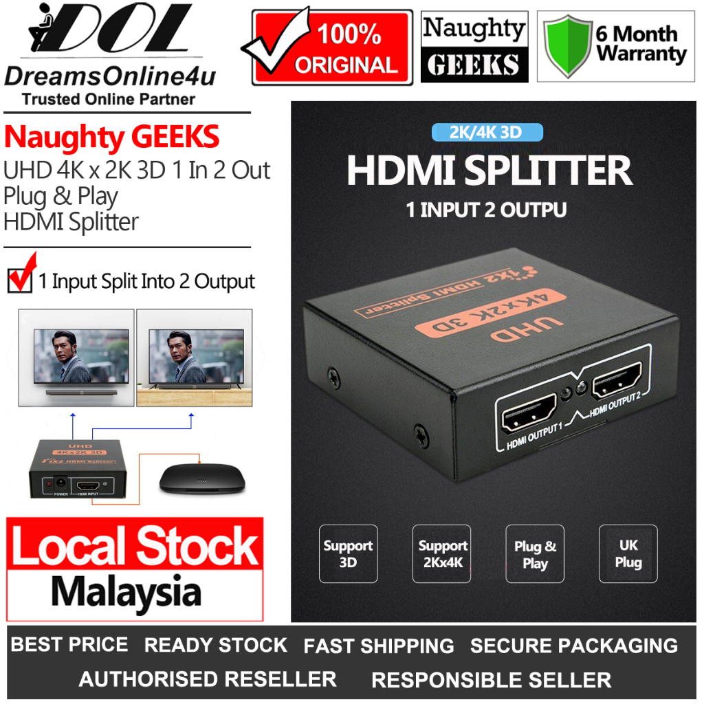 Relink HSP4K12-R1 HDMI Splitter Extender 1 In 2 Out 2K 4K 3D 2 Duplicate HDMI Display with UK ...