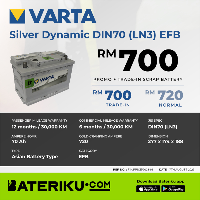 DIN70 | LN3 | EFB | VARTA | BATERI KERETA | Shopee Malaysia