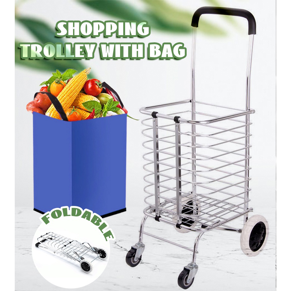 4 Wheel 6 Wheel Foldable Market Trolley Shopping Aluminium Light Duty ...