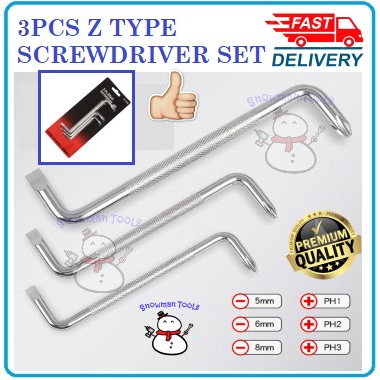 HIGH QUALITY 3PCS Z TYPE ELBOW RIGHT ANGLE OFFSET SCREWDRIVER SET ...
