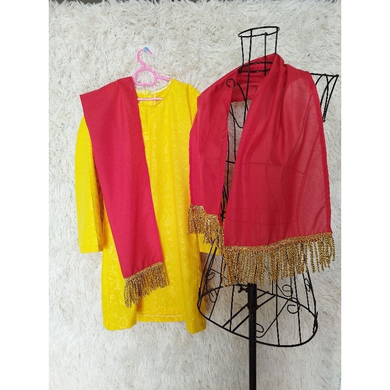 selendang merdeka shawl merah renda emas | Shopee Malaysia