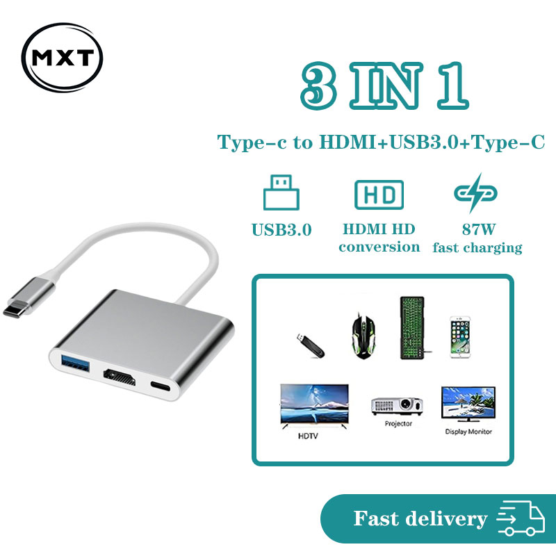 3in1 Type-C USB 3.1 To HDTV HDMI USB 3.0 87W PD Charging Type C Female ...