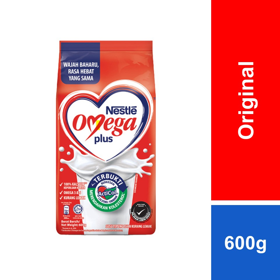 Nestle Omega Plus Plain Reduced Fat Adult Milk Powder (600g) | Shopee ...
